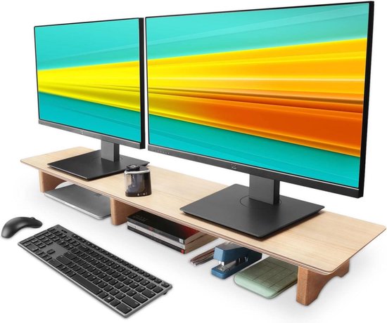 Grote monitorstandaard voor computerschermen - houten riser met ...