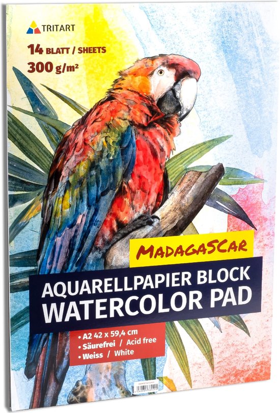 Tritart Aquarelpapier DIN A1 300 g - wit 10 vellen - dik aquarelblok om ...