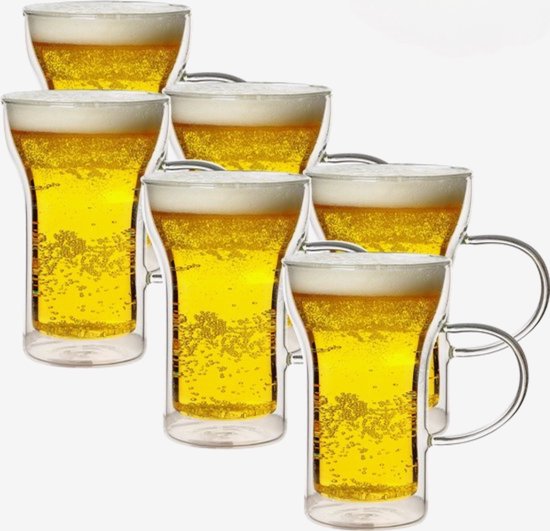 Premium Dubbelwandig Glas voor Bier en Koffie met Oor - Set van 6 - Geniet van de... | bol