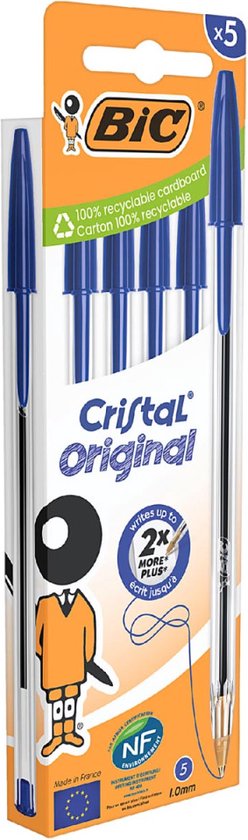 Balpen bic cristal m 5st blauw | bol
