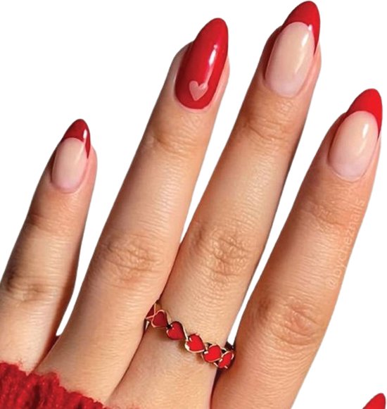 Nepnagels met Lijm - Nepnagels - Rood - Plaknagels Rood - French - Hart ...