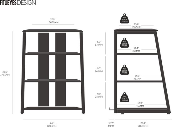 HIFI-kast met 4 planken in hout en staal Audio-/videokast Max | bol