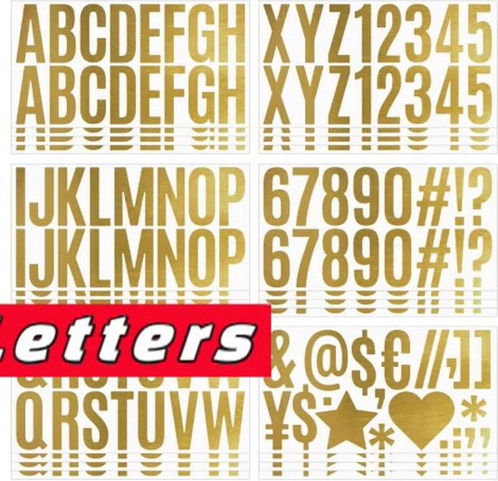 Allernieuwste.nl® 6 vellen Letter Cijfer Stickers Plakletters Goud ...