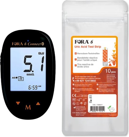 Fora 6 Connect - 6-in-1 urinezuur startpakket (glucose, cholesterol ...