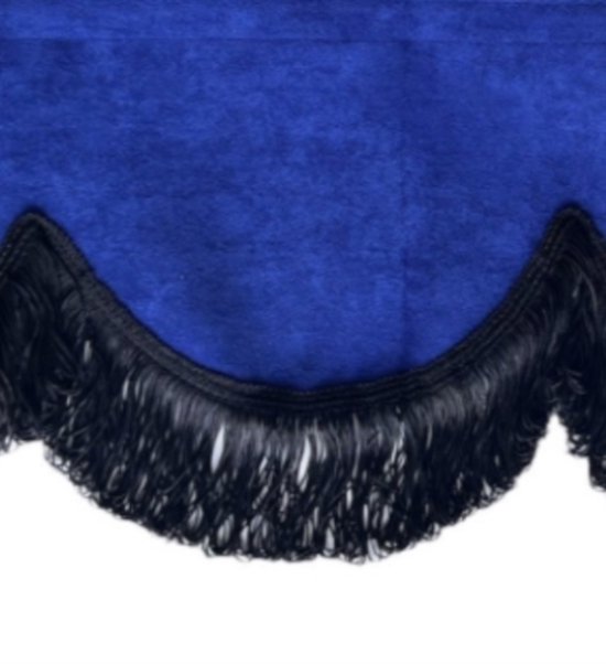 Raamband blauw met zwarte franjes, 2 zijden hetzelfde materiaal, 250x12 ...