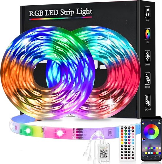 LED Strip 40 Meter - Afstandsbediening & App Besturing - RGB ...