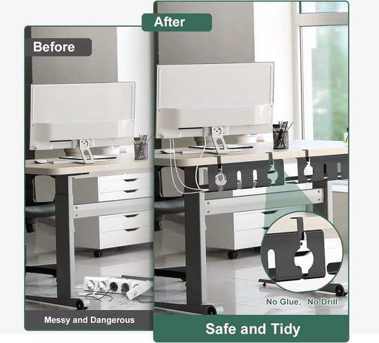 Kabelgoot bureau - set van 2 kabelmanagement bureau zonder boren - 43 ...