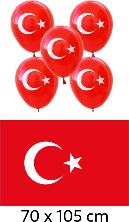 Vatan Turkse Vlag 70 x 105cm + 10 Stuk Turkse Vlag Ballonnen Set ...