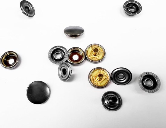 Drukknopen diameter 15 mm, set van 80 stuks, zwart, messing ...
