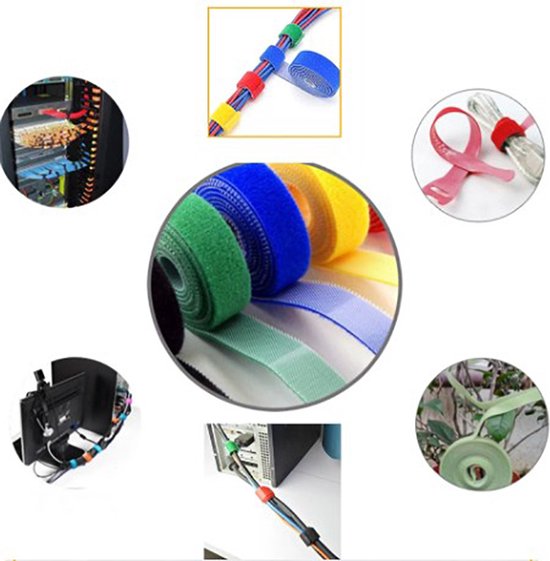 Kabel Organiser - Kabelbinder - Klittenband - Rol van 10 meter - Wit | bol