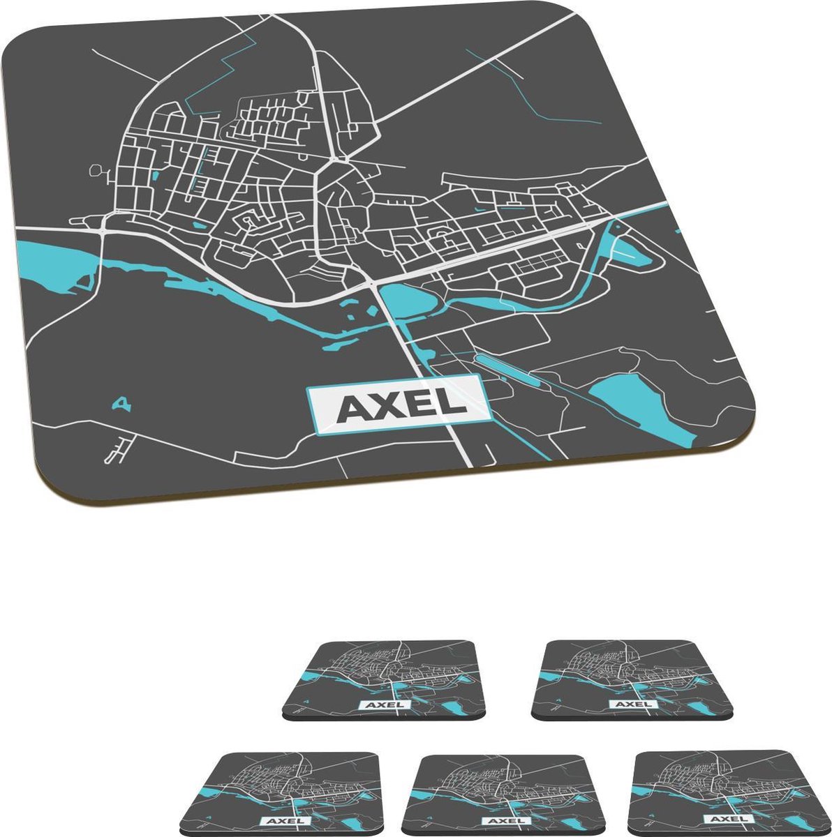 Onderzetters voor glazen - Plattegrond - Axel - Grijs - Blauw - 10x10 ...