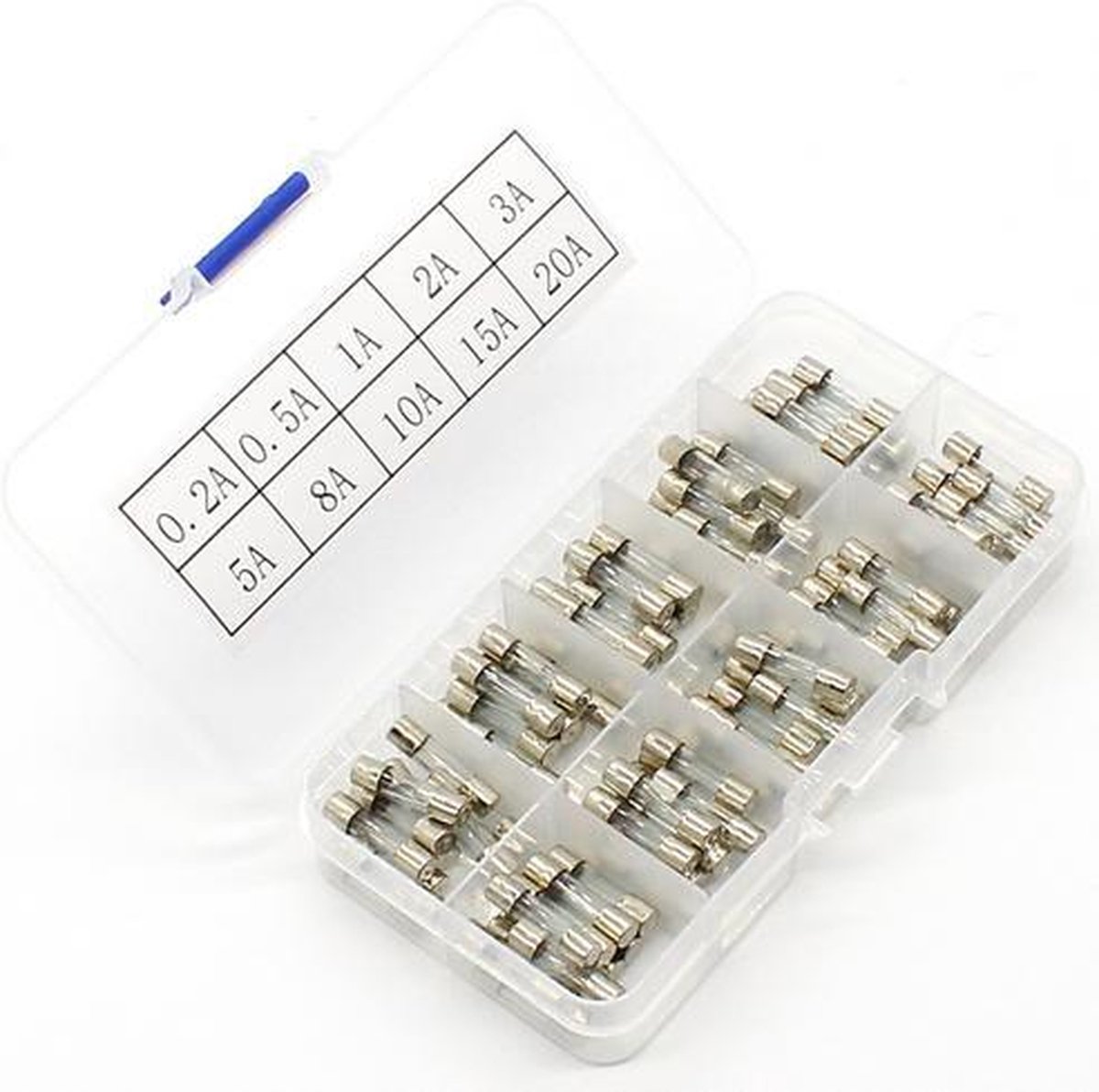 Glazen zekeringen set 100 stuks 10 soorten / HaverCo / 5x20mm Glass ...