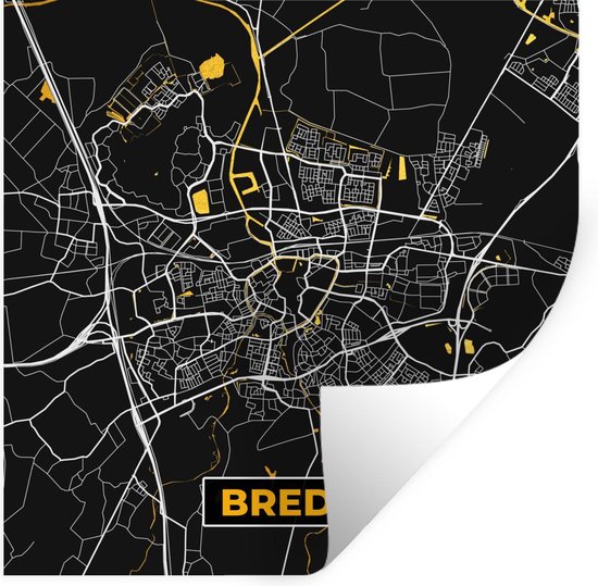 Muurstickers - Sticker Folie - Kaart - Breda - Goud - Zwart - 80x80 cm ...