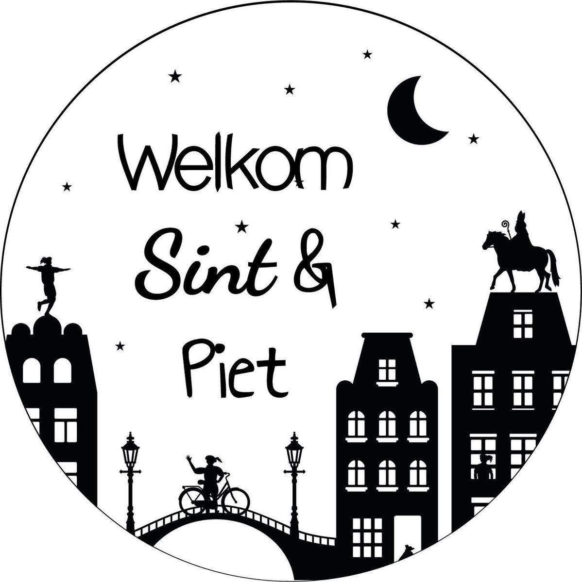 LBM - decoratie Sinterklaas -raamsticker rond - zwart | bol