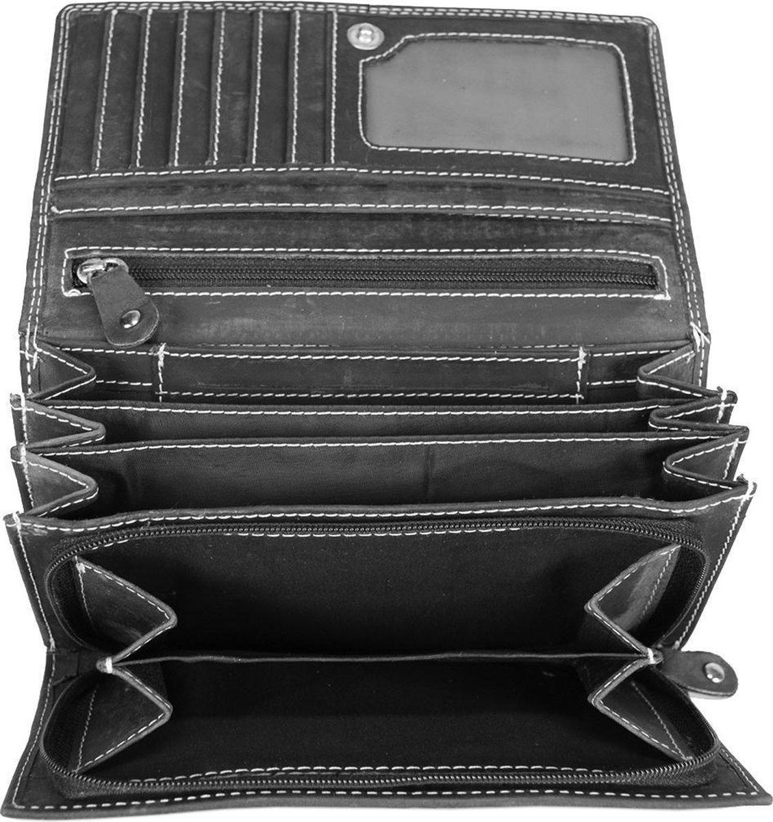 Dames Portemonnee Leer Luxe Overslag Model Met Ritsvak - Zwart | bol