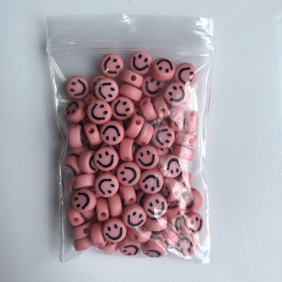 smiley kralen - smiley ketting - emoji kralen - Roze - 100 stuks ...
