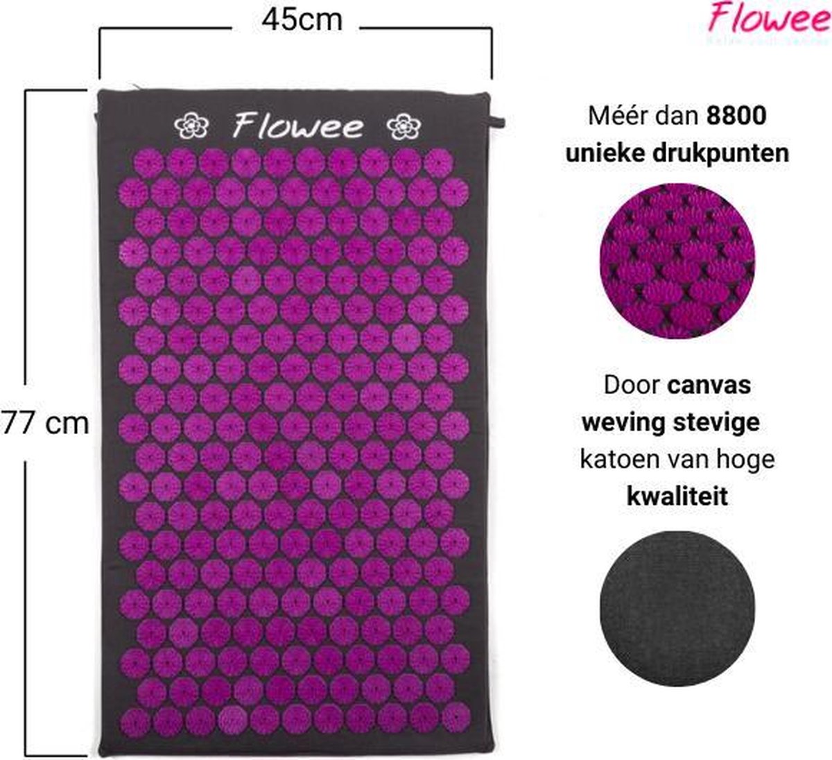 Flowee Spijkermat – Grijs met Paars – (77cm x 45cm) – Acupressuur mat ...