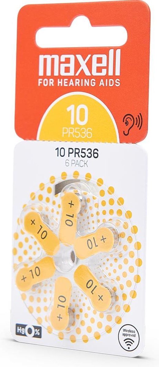 Maxell Zinc Air-Gehoorbatterijen - Hoortoestel batterijen | 10 | PR536 | Geel | 1.45V | | bol