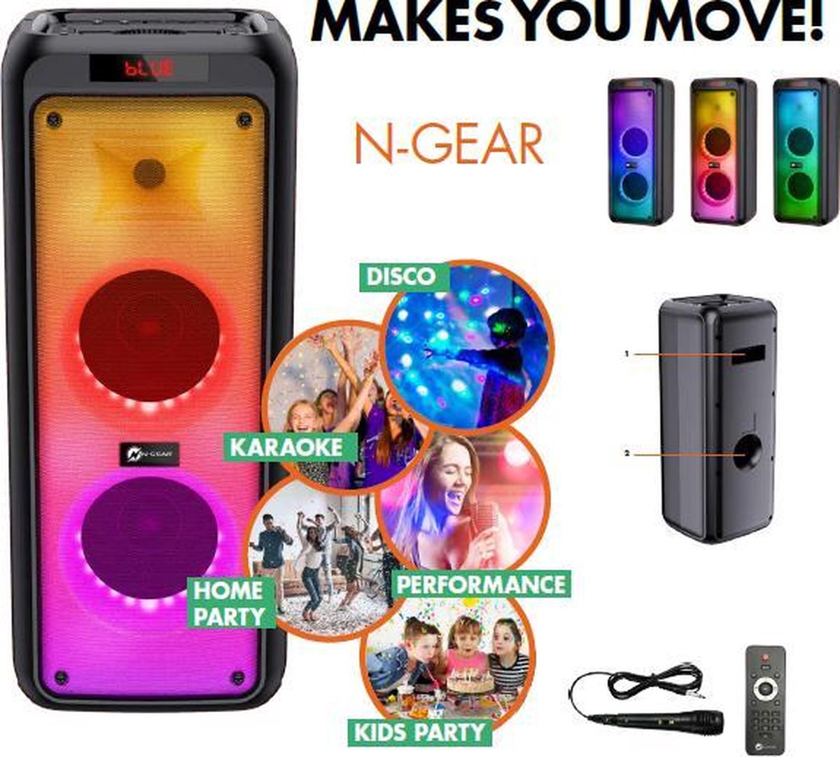 N-GEAR LGP 65 - Draagbare Bluetooth Party Speaker - Karaoke Set - 1 Microfoon -... | bol