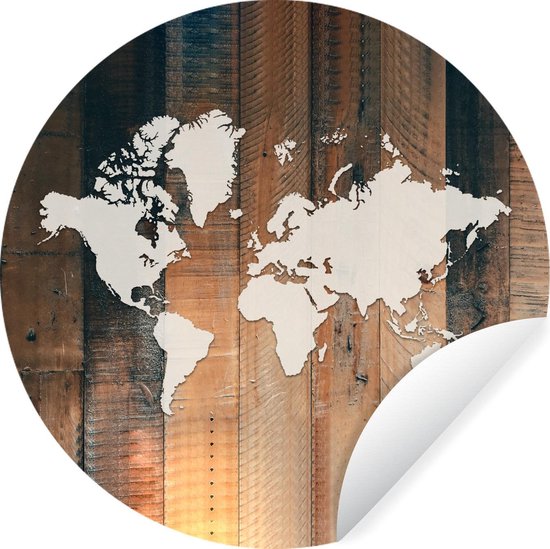 WallCircle - Muurstickers - Behangcirkel - Wereldkaart - Simpel - Hout - 50x50 cm -... | bol
