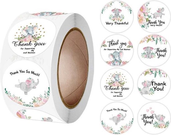 Thank You - Sluitstickers Olifant - 500 stuks op rol - 2,5 x 2,5 cm - Bedankt -... | bol
