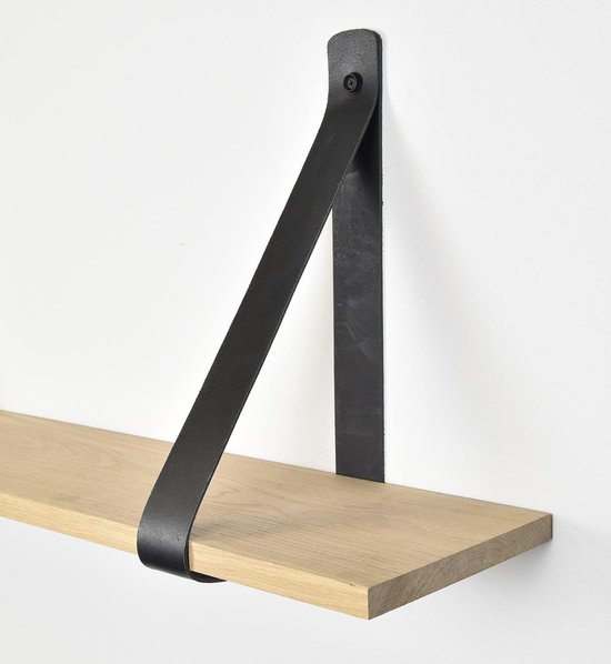 Barnwoodweb Wandplank Nieuw Eiken met Lederen Zwarte Plankdragers - 100 ...