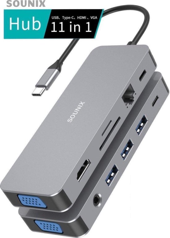 Sounix® 11 in 1 dockingstations - USB-C Hub Adapter - 4K UHD HDMI - VGA ...