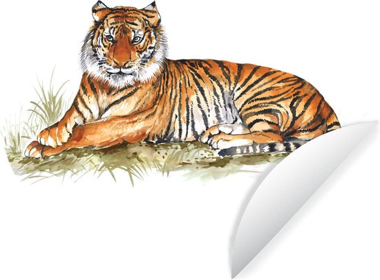WallCircle - Muurstickers - Behangcirkel - Tijger - Oranje - Gras - ⌀ 140 cm -... | bol