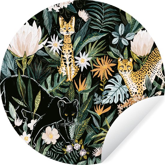 WallCircle - Muurstickers - Behangcirkel - Jungle - Panter - Luipaard - Planten - ⌀... | bol