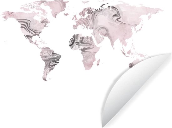 WallCircle - Muurstickers - Behangcirkel - Wereldkaart - Roze - Grijs - 100x100 cm -... | bol
