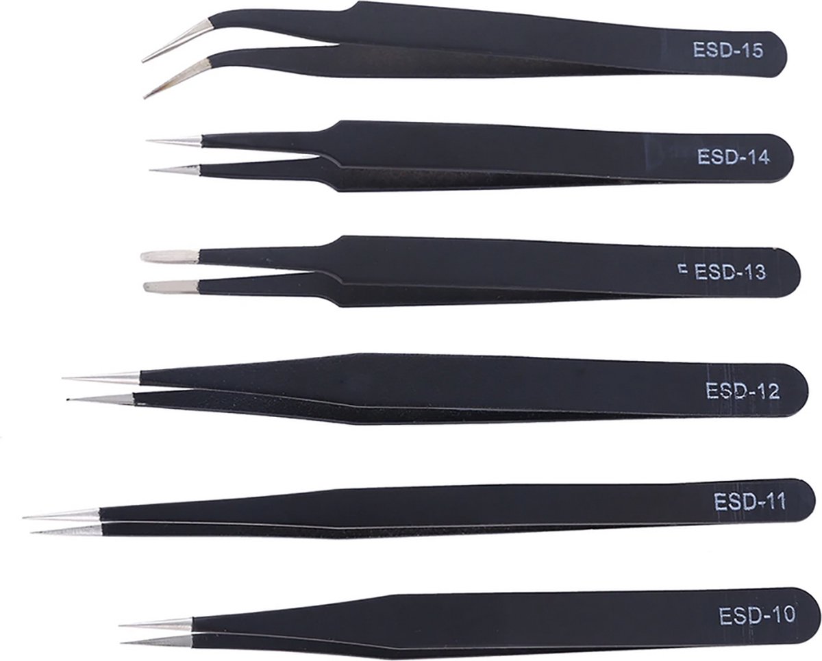 Lot de 6 pinces métalliques Pincettes ESD inox inox antistatique ...