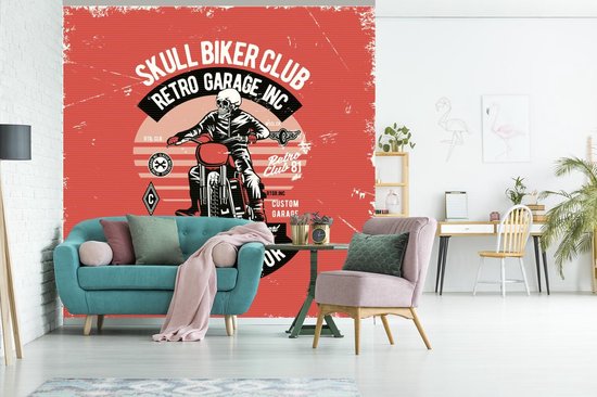 Behang - Fotobehang Motor - Skelet - Motorkleding - Retro - Breedte 280 ...