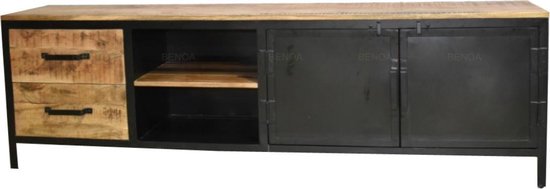Lizzy TV Kast - Mangohout - Matzwart Staal - 190x37x58 | bol.com