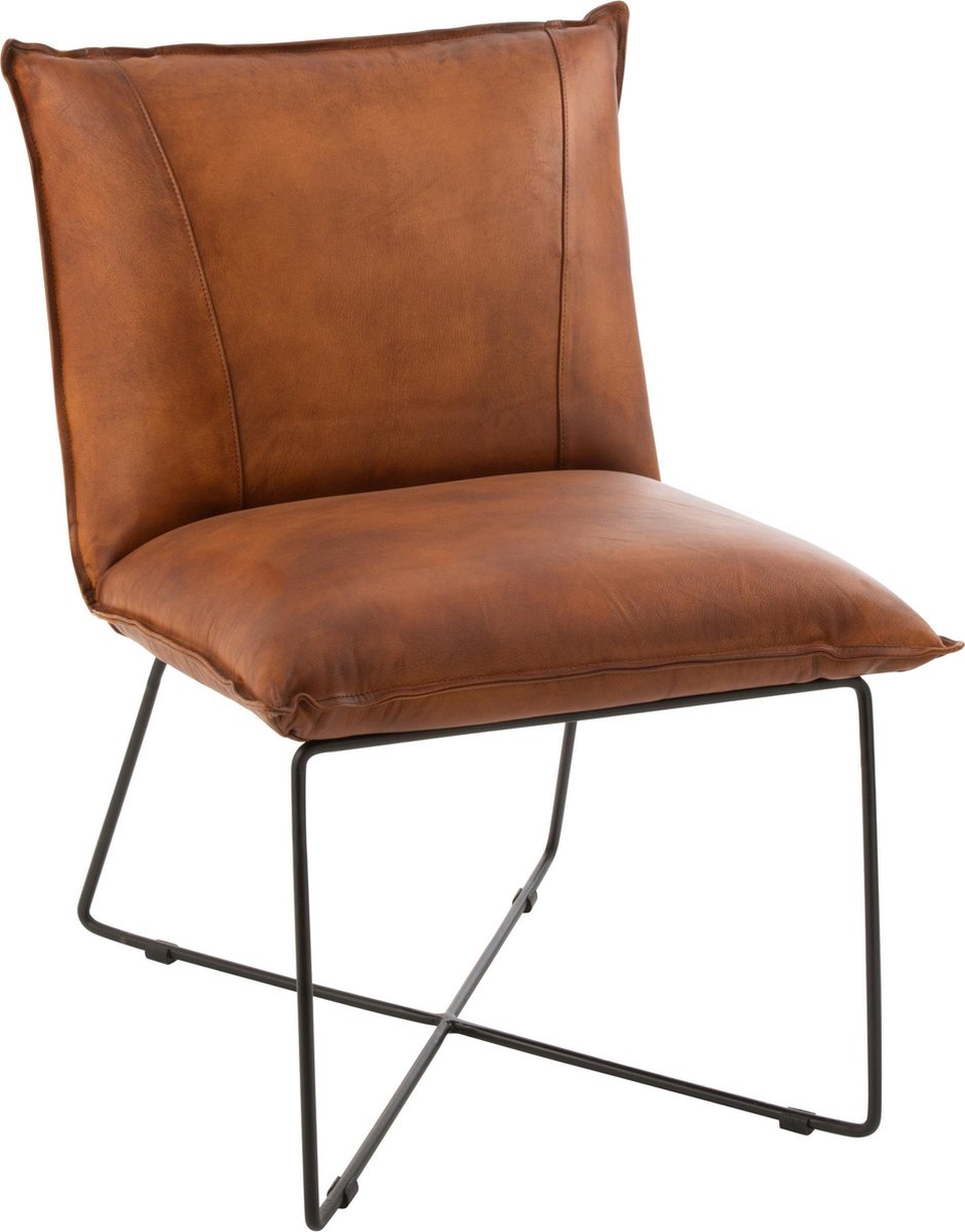 J-Line Lounge Stoel Avi Leder/Ijzer Cognac | bol.com