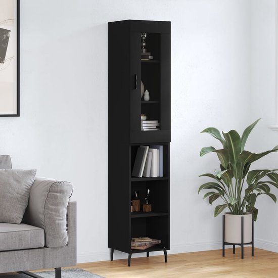 vidaXL Hoge kast - 34,5x34x180 cm - Bewerkt hout - Zwart Hoge Kast ...