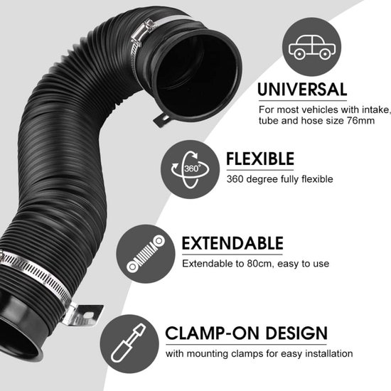 Flexibele luchtslang 76 mm 3 inch zwart voor auto luchtinlaatsysteem | bol