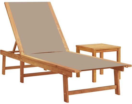 vidaXL Ligbed met tafel - Acaciahout - Taupe Ligbed - Lounge Stoel ...