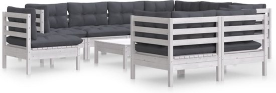 vidaXL Loungeset - 10-delig - Grenenhout - Wit Loungeset - Tuinlounge ...