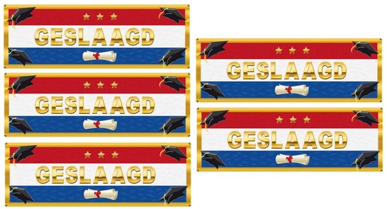 Sticker Geslaagd diploma thema - 5x - Nederlandse vlag - 19,6 x 6,5 cm ...