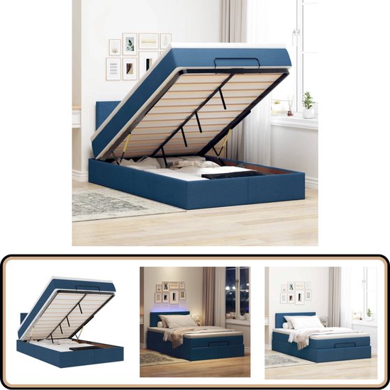 vidaXL Bed poef met matras en LED's 120x200 cm stof blauw | bol