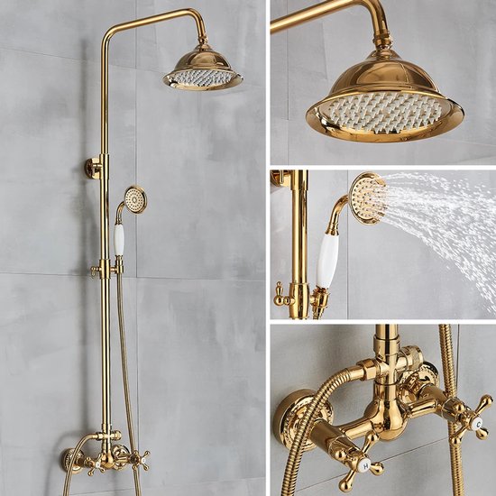 Gouden Douche Kraan Set, Dubbele Handgreep Bediening, Elegant Messing Ontwerp, Goud HLLDT1 | bol