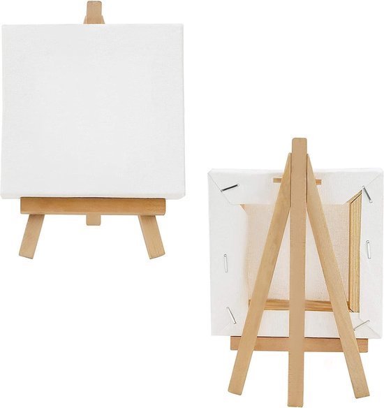 Houten tafelezel set - 10x10cm canvas met mini-ezel - 5 stuks | bol