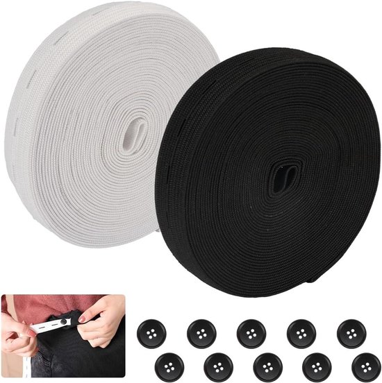 2 Rolls of Wide Elastic Band with Button Holes - 20 mm x 6 m - 10 ...