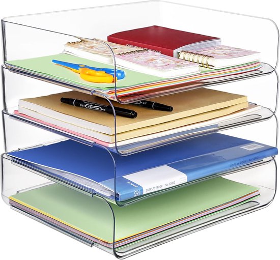 Opbergmanden Set van 4 - A4 Documentenbak - Plastic Document Tray - A4 ...