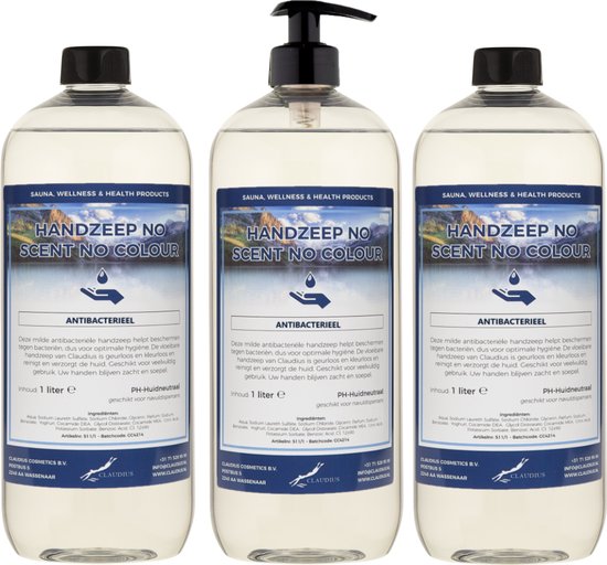 Handzeep No Scent, No Colour 1 liter - met gratis pompje - set van 3 ...