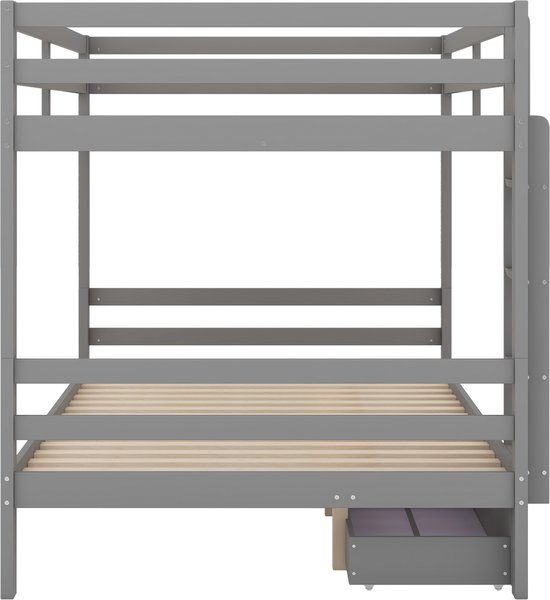 Houten stapelbed met lades en ladder - 140x200cm - Grijs | bol