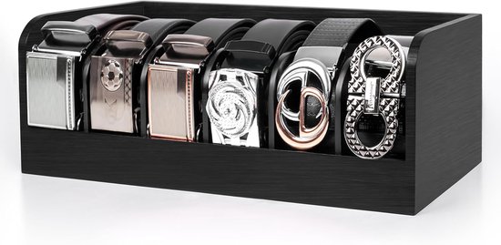 Zwarte Riem Organizer Doos - 6 Grid Bamboe Houten Riem Rek voor Kast ...
