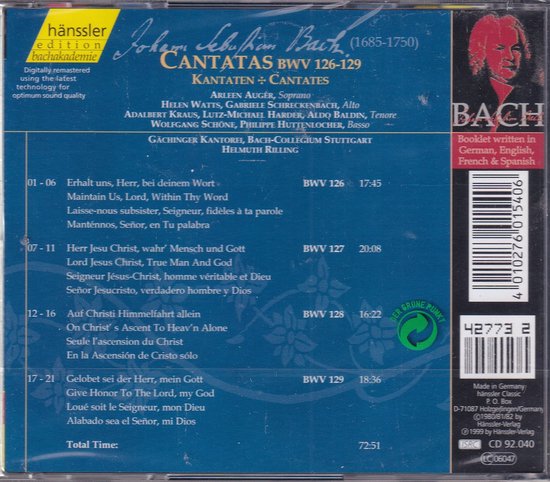 Cantatas BWV 126-129 - Johann Sebastian Bach - Gächinger Kantorei en ...