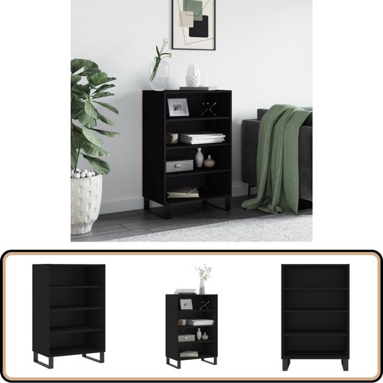 vidaXL Hoge Kast - 57x35x90 cm - Bewerkt Hout - Zwart Hoge Kast ...