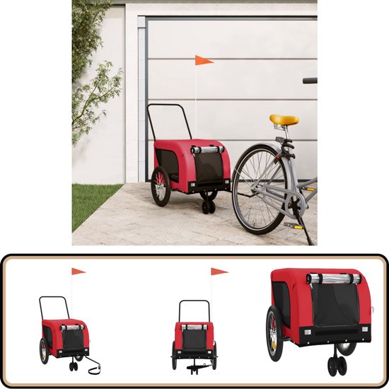 vidaXL Hondenfietstrailer - Rood/Zwart - 125x63x66 cm Hondenfiextrailer ...